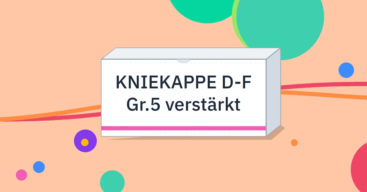 Symbolbild: Packung mit der Aufschrift KNIEKAPPE D-F Gr.5 verstärkt (PZN 02444876) – Verfügbarkeit und Bezug in Apotheken in Frankfurt am Main
