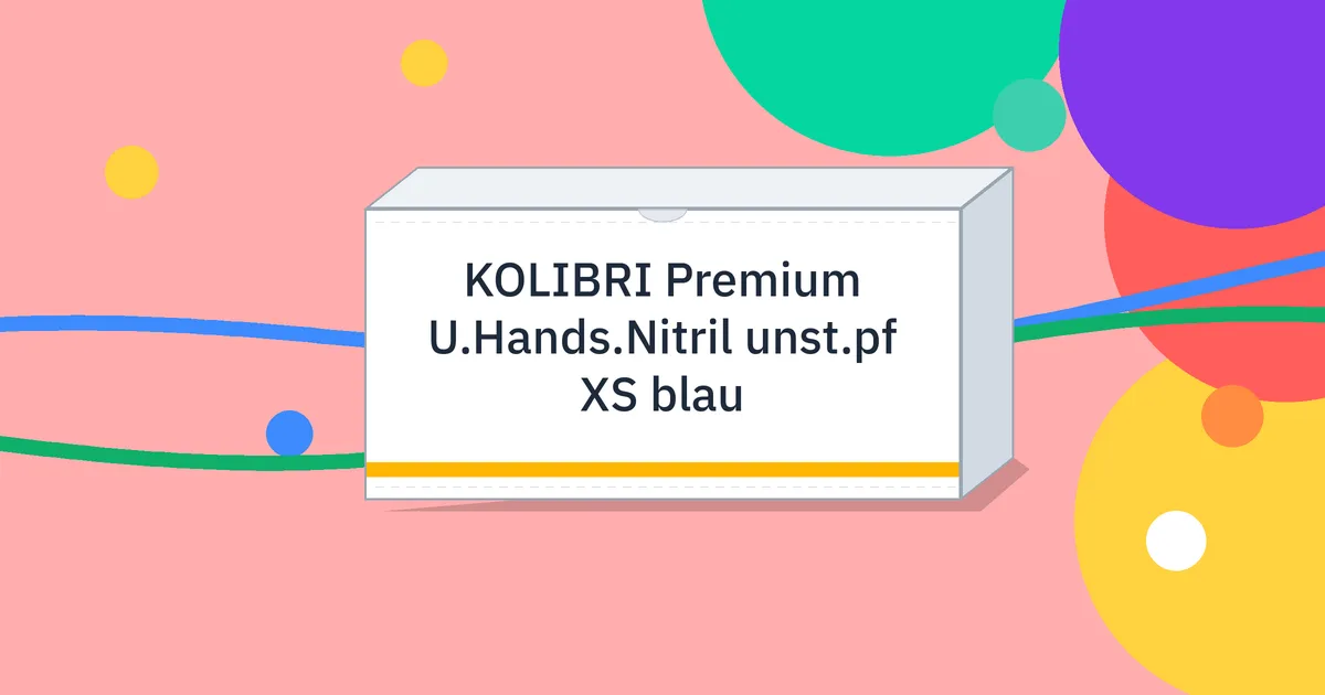 Symbolbild: Packung mit der Aufschrift KOLIBRI Premium U.Hands.Nitril unst.pf XS blau (PZN 15198953) – Verfügbarkeit und Bezug in Apotheken in Frankfurt am Main