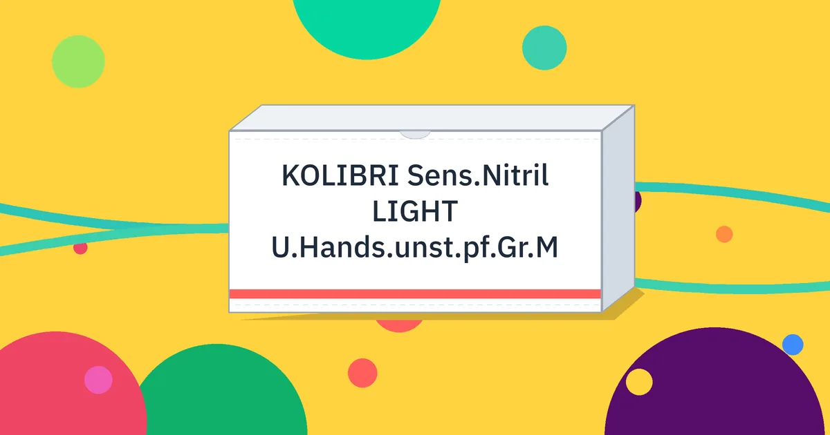 Symbolbild: Packung mit der Aufschrift KOLIBRI Sens.Nitril LIGHT U.Hands.unst.pf.Gr.M (PZN 15564694) – Verfügbarkeit und Bezug in Apotheken in Frankfurt am Main
