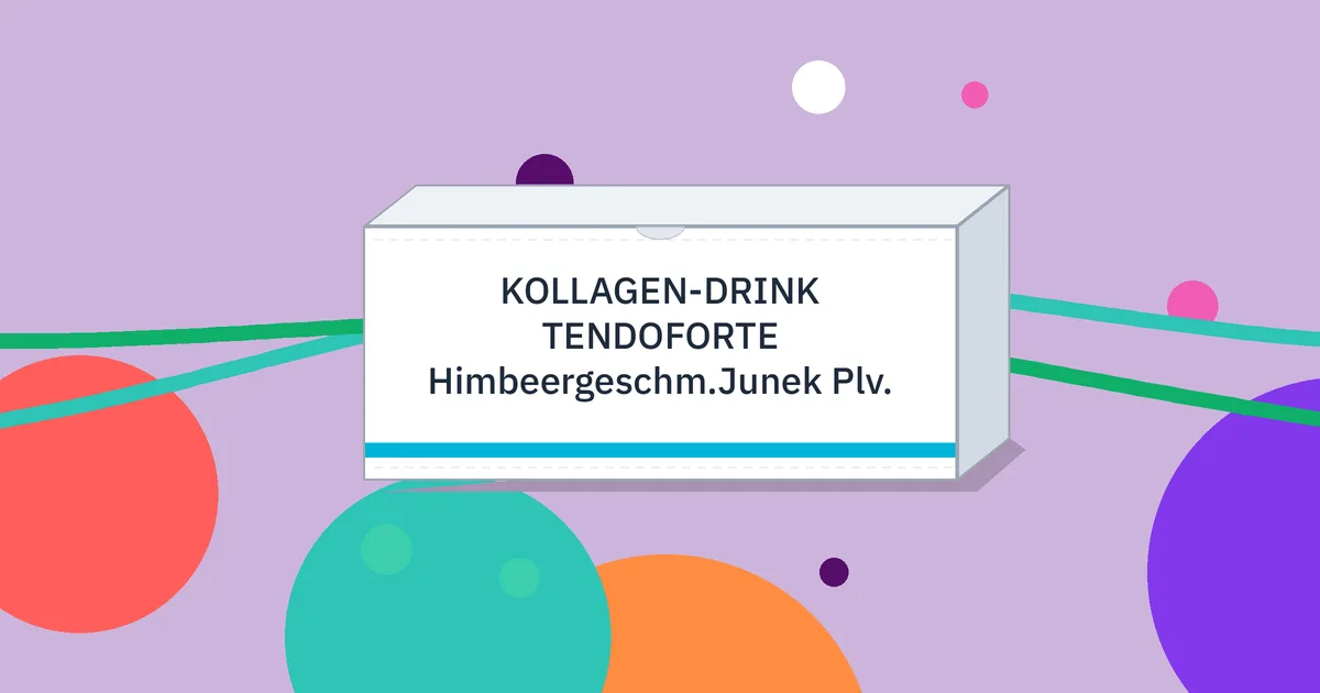 Symbolbild: Packung mit der Aufschrift KOLLAGEN-DRINK TENDOFORTE Himbeergeschm.Junek Plv. (PZN 20808454) – Verfügbarkeit und Bezug in Apotheken in Frankfurt am Main