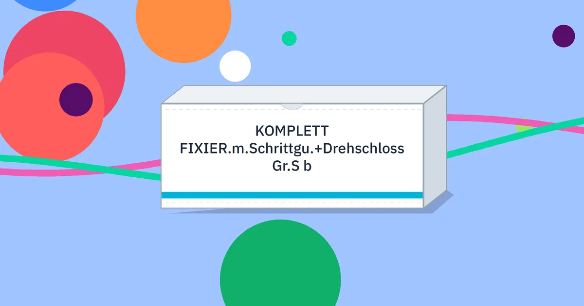 Symbolbild: Packung mit der Aufschrift KOMPLETT FIXIER.m.Schrittgu.+Drehschloss Gr.S b (PZN 11573182) – Verfügbarkeit und Bezug in Apotheken in Frankfurt am Main
