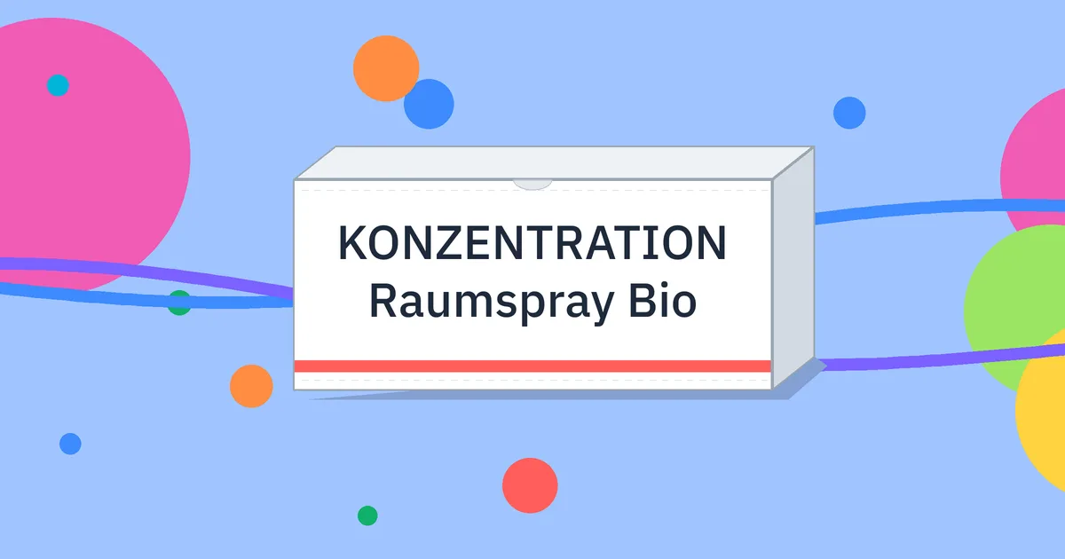 Symbolbild: Packung mit der Aufschrift KONZENTRATION Raumspray Bio (PZN 15394795) – Verfügbarkeit und Bezug in Apotheken in Frankfurt am Main