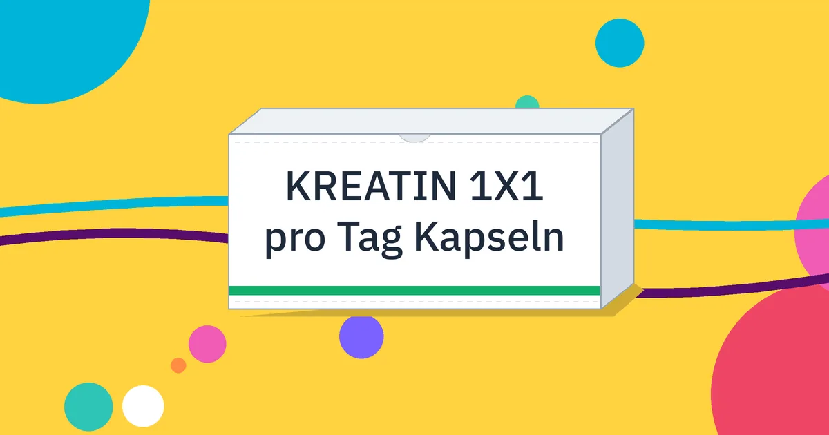 Symbolbild: Packung mit der Aufschrift KREATIN 1X1 pro Tag Kapseln (PZN 13723935) – Verfügbarkeit und Bezug in Apotheken in Frankfurt am Main