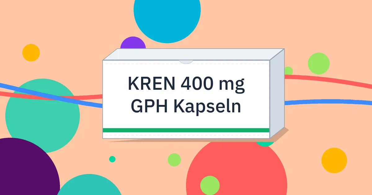 Symbolbild: Packung mit der Aufschrift KREN 400 mg GPH Kapseln (PZN 00129923) – Verfügbarkeit und Bezug in Apotheken in Frankfurt am Main