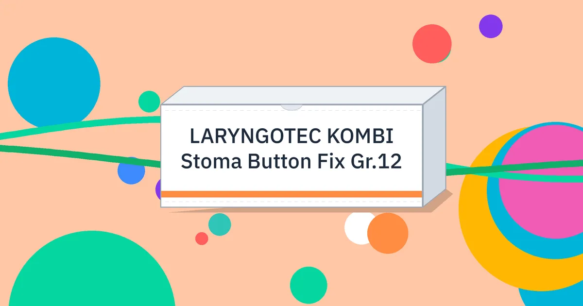 Symbolbild: Packung mit der Aufschrift LARYNGOTEC KOMBI Stoma Button Fix Gr.12 (PZN 19532159) – Verfügbarkeit und Bezug in Apotheken in Frankfurt am Main