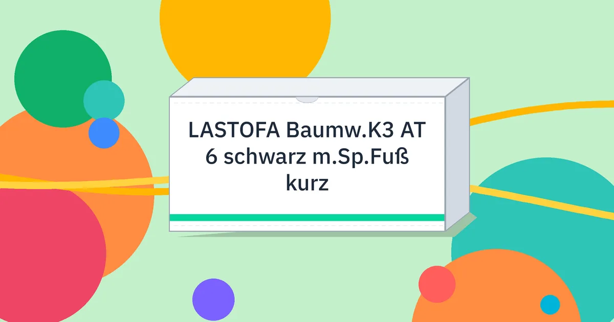 Symbolbild: Packung mit der Aufschrift LASTOFA Baumw.K3 AT 6 schwarz m.Sp.Fuß kurz (PZN 01958099) – Verfügbarkeit und Bezug in Apotheken in Frankfurt am Main