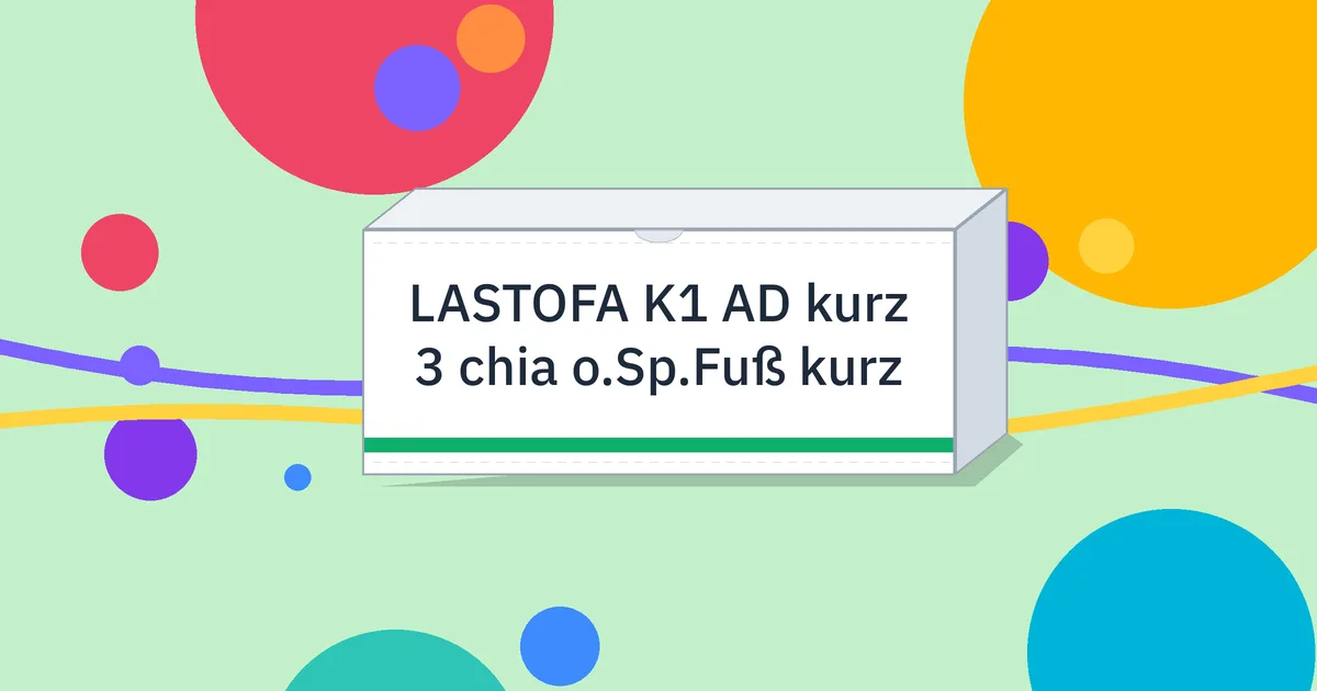 Symbolbild: Packung mit der Aufschrift LASTOFA K1 AD kurz 3 chia o.Sp.Fuß kurz (PZN 13786930) – Verfügbarkeit und Bezug in Apotheken in Frankfurt am Main