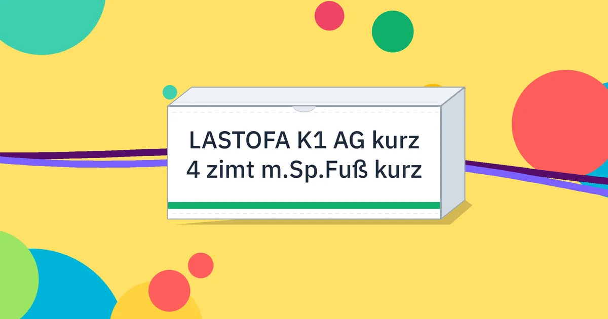 Symbolbild: Packung mit der Aufschrift LASTOFA K1 AG kurz 4 zimt m.Sp.Fuß kurz (PZN 13791983) – Verfügbarkeit und Bezug in Apotheken in Frankfurt am Main