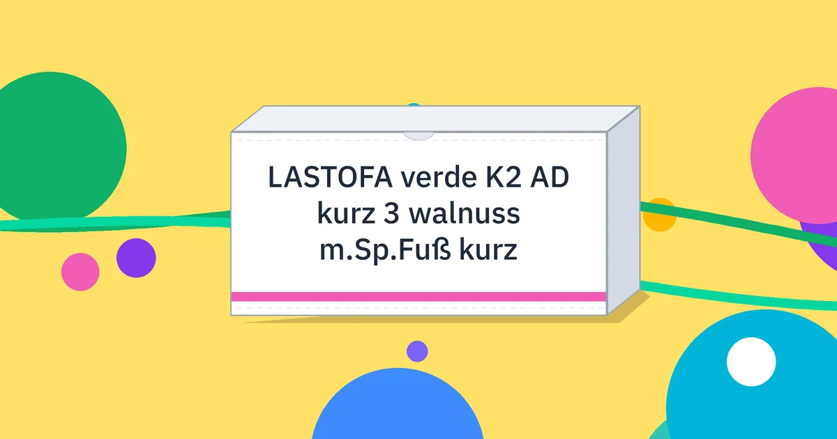 Symbolbild: Packung mit der Aufschrift LASTOFA verde K2 AD kurz 3 walnuss m.Sp.Fuß kurz (PZN 16721776) – Verfügbarkeit und Bezug in Apotheken in Frankfurt am Main