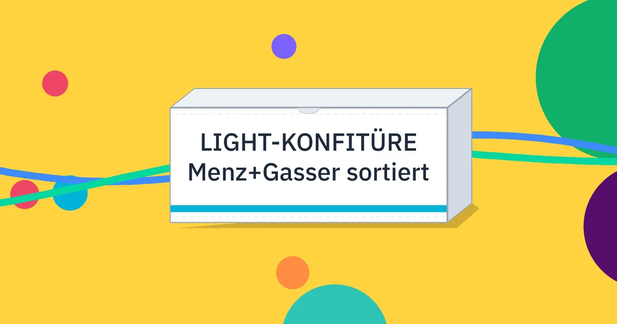Symbolbild: Packung mit der Aufschrift LIGHT-KONFITÜRE Menz+Gasser sortiert (PZN 04415152) – Verfügbarkeit und Bezug in Apotheken in Frankfurt am Main