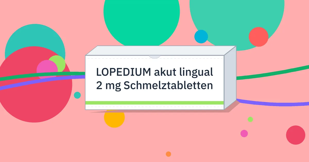 Symbolbild: Packung mit der Aufschrift LOPEDIUM akut lingual 2 mg Schmelztabletten (PZN 16891113) – Verfügbarkeit und Bezug in Apotheken in Frankfurt am Main