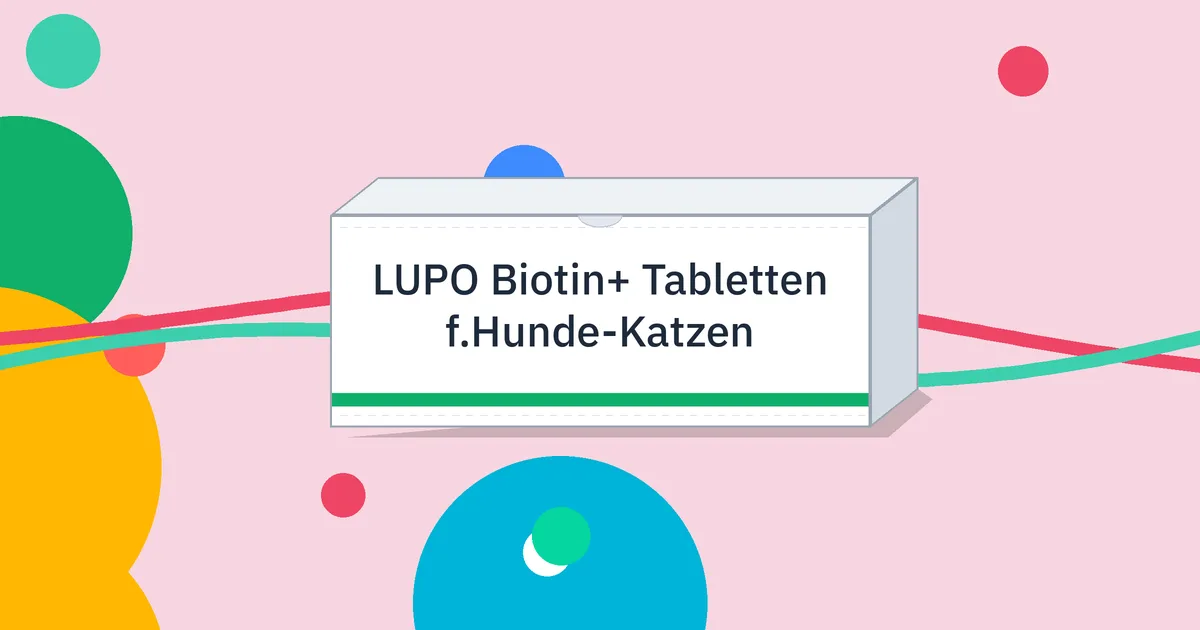 Symbolbild: Packung mit der Aufschrift LUPO Biotin+ Tabletten f.Hunde-Katzen (PZN 19252477) – Verfügbarkeit und Bezug in Apotheken in Frankfurt am Main