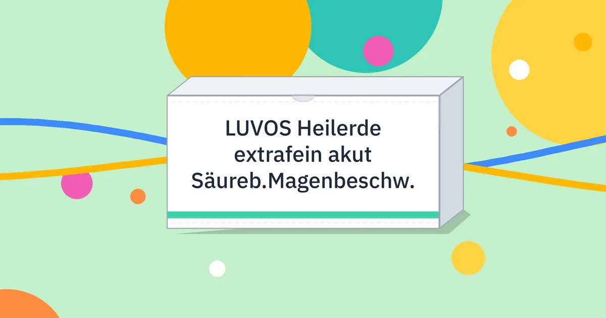 Symbolbild: Packung mit der Aufschrift LUVOS Heilerde extrafein akut Säureb.Magenbeschw. (PZN 18360667) – Verfügbarkeit und Bezug in Apotheken in Frankfurt am Main
