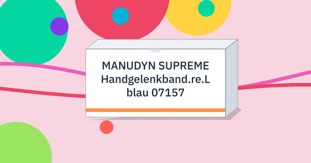 Symbolbild: Packung mit der Aufschrift MANUDYN SUPREME Handgelenkband.re.L blau 07157 (PZN 16930959) – Verfügbarkeit und Bezug in Apotheken in Frankfurt am Main