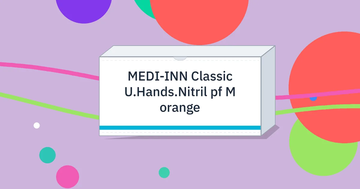 Symbolbild: Packung mit der Aufschrift MEDI-INN Classic U.Hands.Nitril pf M orange (PZN 18854317) – Verfügbarkeit und Bezug in Apotheken in Frankfurt am Main