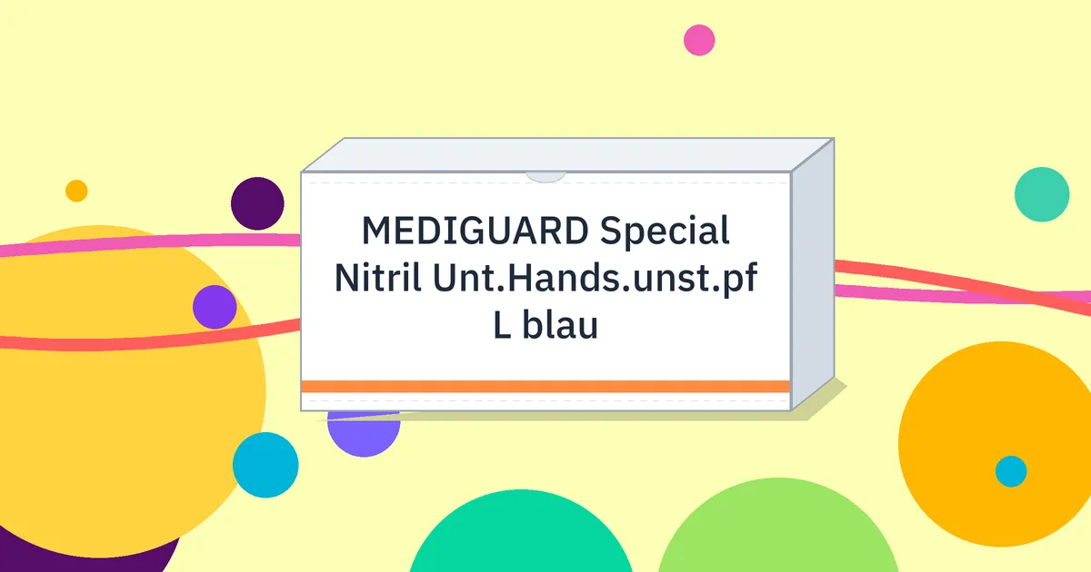 Symbolbild: Packung mit der Aufschrift MEDIGUARD Special Nitril Unt.Hands.unst.pf L blau (PZN 16210254) – Verfügbarkeit und Bezug in Apotheken in Frankfurt am Main