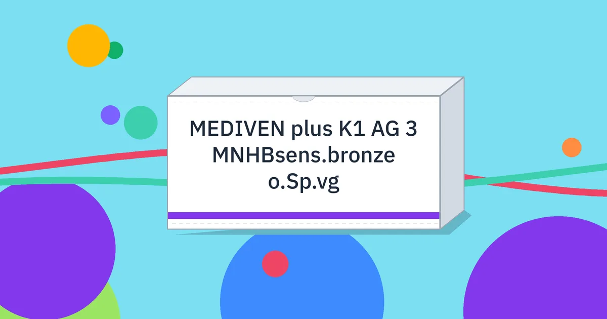 Symbolbild: Packung mit der Aufschrift MEDIVEN plus K1 AG 3 MNHBsens.bronze o.Sp.vg (PZN 15917649) – Verfügbarkeit und Bezug in Apotheken in Frankfurt am Main