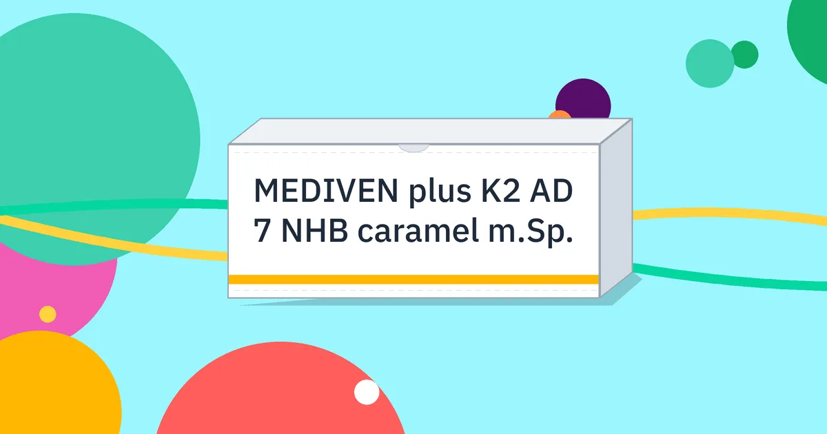 Symbolbild: Packung mit der Aufschrift MEDIVEN plus K2 AD 7 NHB caramel m.Sp. (PZN 15937416) – Verfügbarkeit und Bezug in Apotheken in Frankfurt am Main