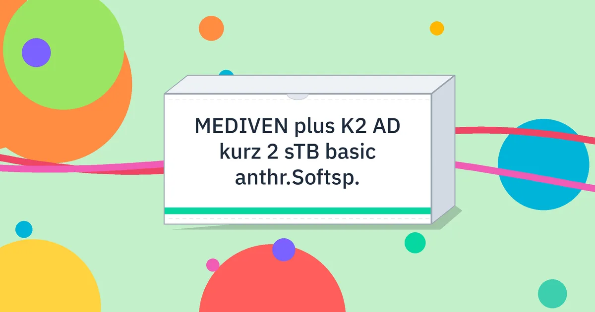 Symbolbild: Packung mit der Aufschrift MEDIVEN plus K2 AD kurz 2 sTB basic anthr.Softsp. (PZN 15099352) – Verfügbarkeit und Bezug in Apotheken in Frankfurt am Main