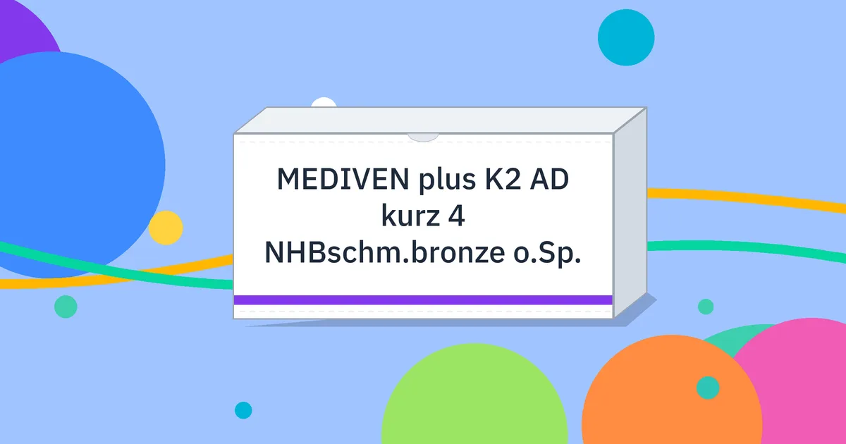Symbolbild: Packung mit der Aufschrift MEDIVEN plus K2 AD kurz 4 NHBschm.bronze o.Sp. (PZN 15926878) – Verfügbarkeit und Bezug in Apotheken in Frankfurt am Main