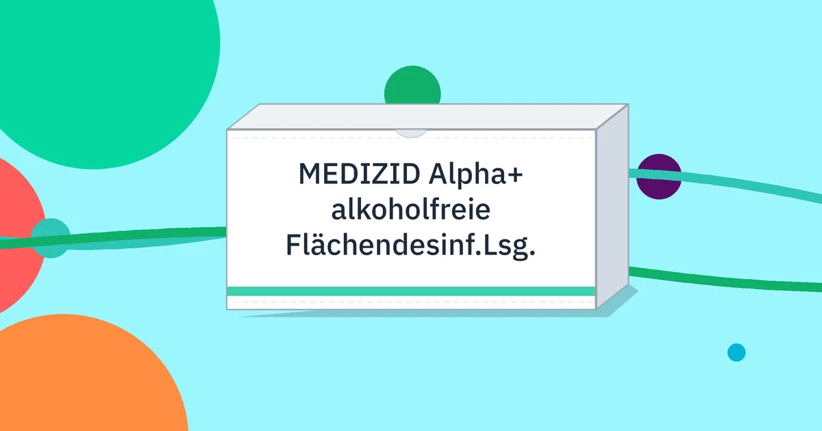 Symbolbild: Packung mit der Aufschrift MEDIZID Alpha+ alkoholfreie Flächendesinf.Lsg. (PZN 16015156) – Verfügbarkeit und Bezug in Apotheken in Frankfurt am Main