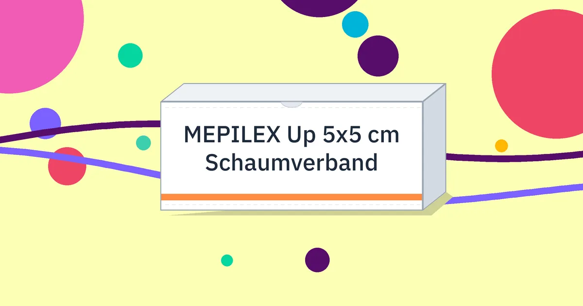 Symbolbild: Packung mit der Aufschrift MEPILEX Up 5x5 cm Schaumverband (PZN 20354734) – Verfügbarkeit und Bezug in Apotheken in Frankfurt am Main