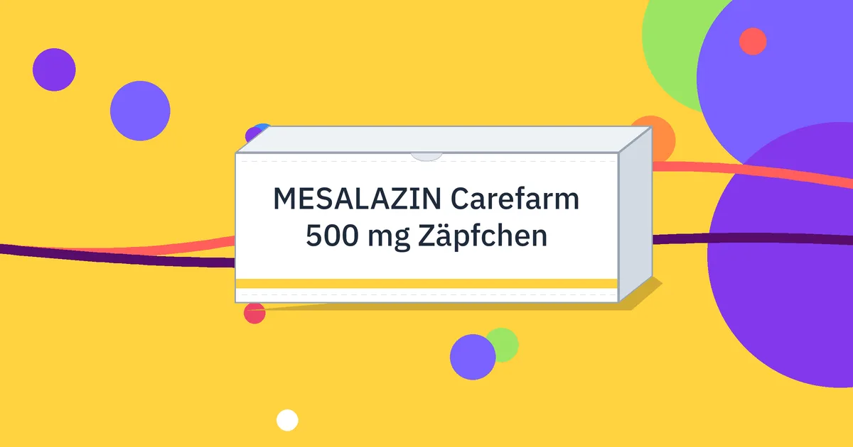Symbolbild: Packung mit der Aufschrift MESALAZIN Carefarm 500 mg Zäpfchen (PZN 16586232) – Verfügbarkeit und Bezug in Apotheken in Frankfurt am Main
