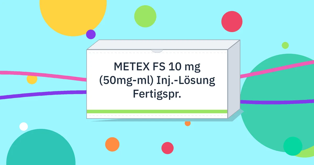Symbolbild: Packung mit der Aufschrift METEX FS 10 mg (50mg-ml) Inj.-Lösung Fertigspr. (PZN 01178071) – Verfügbarkeit und Bezug in Apotheken in Frankfurt am Main