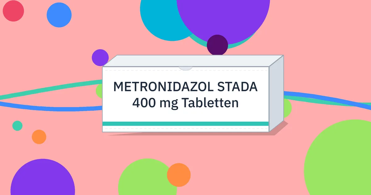 Symbolbild: Packung mit der Aufschrift METRONIDAZOL STADA 400 mg Tabletten (PZN 08441726) – Verfügbarkeit und Bezug in Apotheken in Frankfurt am Main