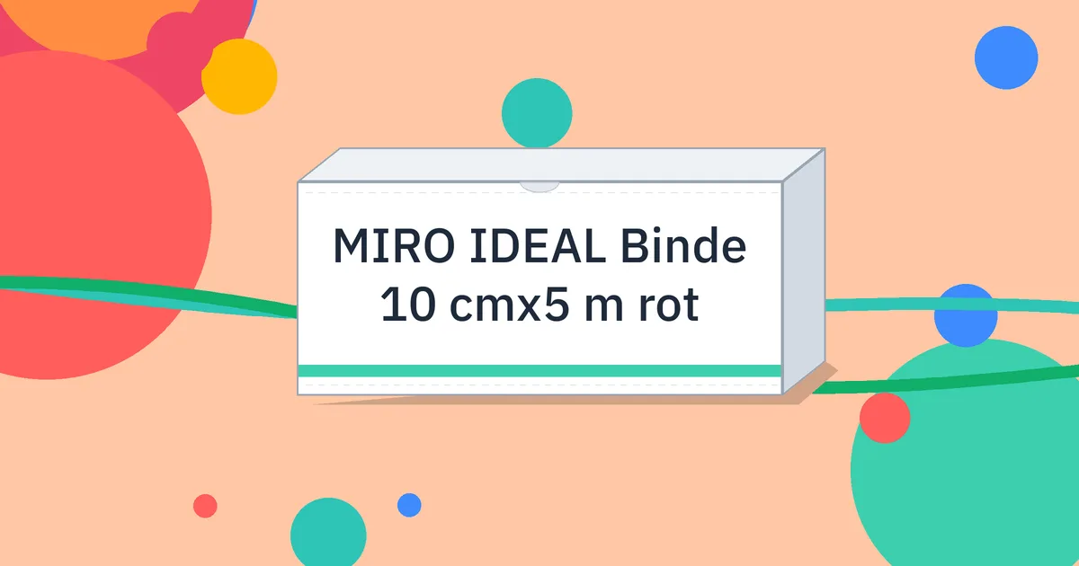 Symbolbild: Packung mit der Aufschrift MIRO IDEAL Binde 10 cmx5 m rot (PZN 01212827) – Verfügbarkeit und Bezug in Apotheken in Frankfurt am Main