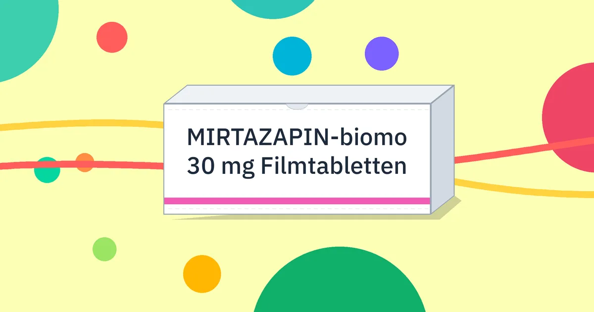 Symbolbild: Packung mit der Aufschrift MIRTAZAPIN-biomo 30 mg Filmtabletten (PZN 03045612) – Verfügbarkeit und Bezug in Apotheken in Frankfurt am Main