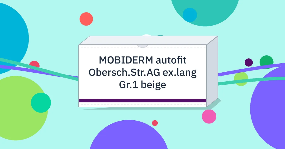 Symbolbild: Packung mit der Aufschrift MOBIDERM autofit Obersch.Str.AG ex.lang Gr.1 beige (PZN 19742201) – Verfügbarkeit und Bezug in Apotheken in Frankfurt am Main