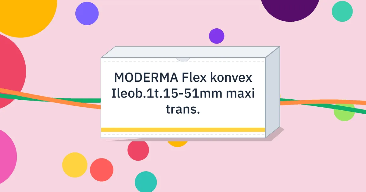Symbolbild: Packung mit der Aufschrift MODERMA Flex konvex Ileob.1t.15-51mm maxi trans. (PZN 04194892) – Verfügbarkeit und Bezug in Apotheken in Frankfurt am Main