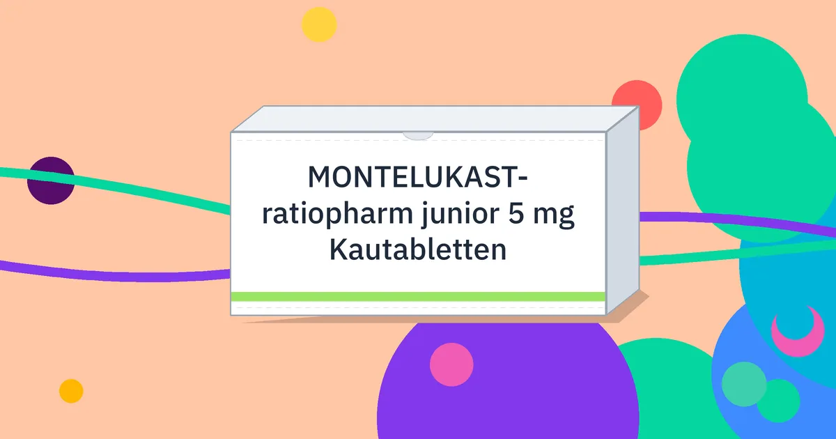 Symbolbild: Packung mit der Aufschrift MONTELUKAST-ratiopharm junior 5 mg Kautabletten (PZN 09326269) – Verfügbarkeit und Bezug in Apotheken in Frankfurt am Main