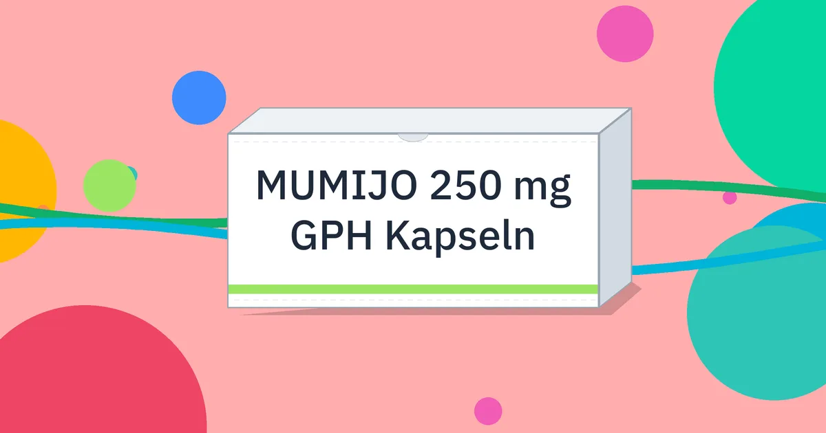 Symbolbild: Packung mit der Aufschrift MUMIJO 250 mg GPH Kapseln (PZN 20808649) – Verfügbarkeit und Bezug in Apotheken in Frankfurt am Main