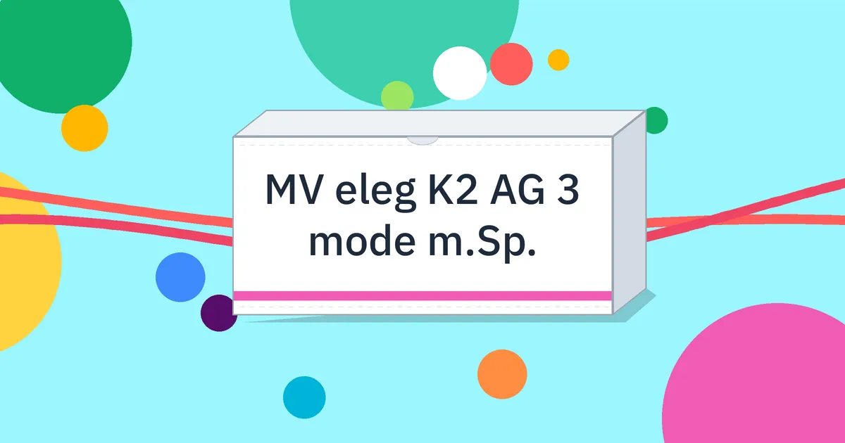 Symbolbild: Packung mit der Aufschrift MV eleg K2 AG 3 mode m.Sp. (PZN 04541431) – Verfügbarkeit und Bezug in Apotheken in Frankfurt am Main