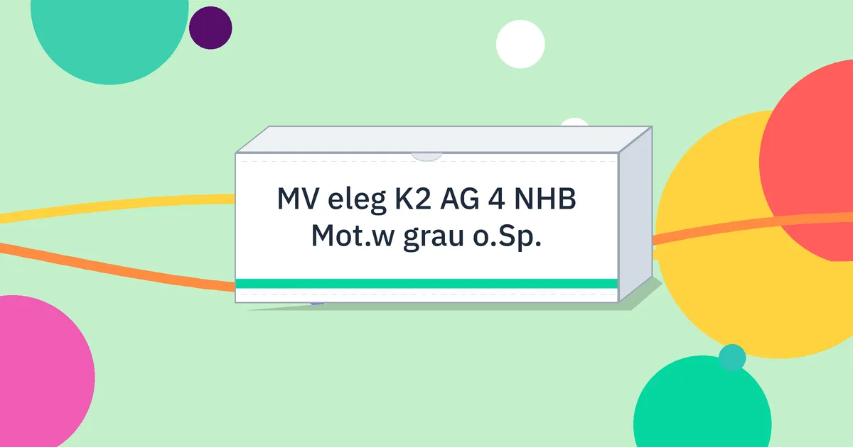 Symbolbild: Packung mit der Aufschrift MV eleg K2 AG 4 NHB Mot.w grau o.Sp. (PZN 18931182) – Verfügbarkeit und Bezug in Apotheken in Frankfurt am Main
