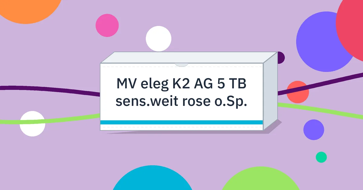 Symbolbild: Packung mit der Aufschrift MV eleg K2 AG 5 TB sens.weit rose o.Sp. (PZN 14699676) – Verfügbarkeit und Bezug in Apotheken in Frankfurt am Main
