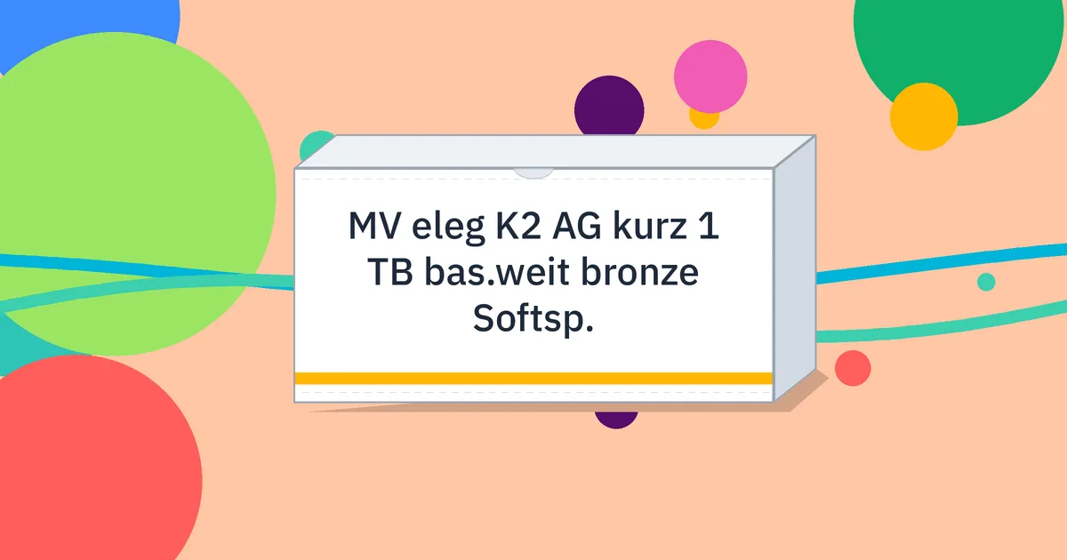 Symbolbild: Packung mit der Aufschrift MV eleg K2 AG kurz 1 TB bas.weit bronze Softsp. (PZN 14717629) – Verfügbarkeit und Bezug in Apotheken in Frankfurt am Main