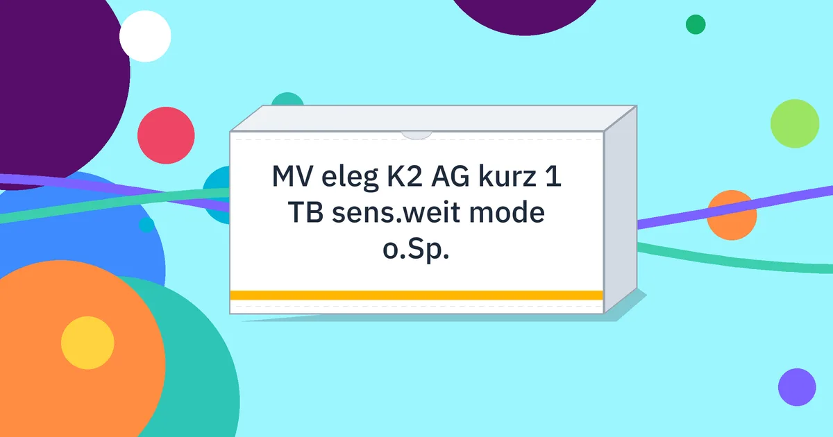 Symbolbild: Packung mit der Aufschrift MV eleg K2 AG kurz 1 TB sens.weit mode o.Sp. (PZN 09863323) – Verfügbarkeit und Bezug in Apotheken in Frankfurt am Main