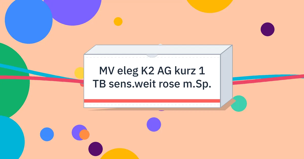Symbolbild: Packung mit der Aufschrift MV eleg K2 AG kurz 1 TB sens.weit rose m.Sp. (PZN 14697430) – Verfügbarkeit und Bezug in Apotheken in Frankfurt am Main