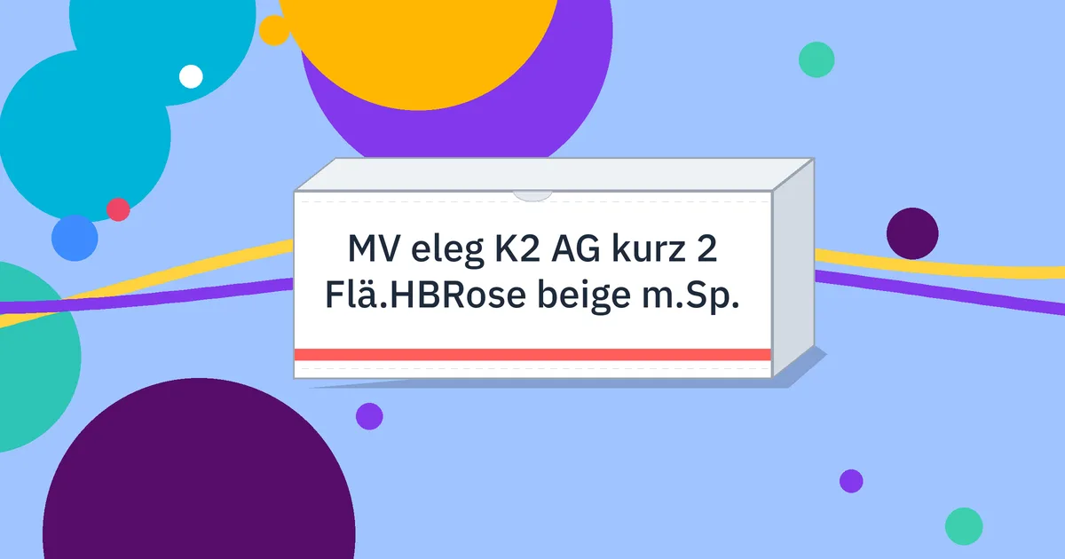 Symbolbild: Packung mit der Aufschrift MV eleg K2 AG kurz 2 Flä.HBRose beige m.Sp. (PZN 15704600) – Verfügbarkeit und Bezug in Apotheken in Frankfurt am Main