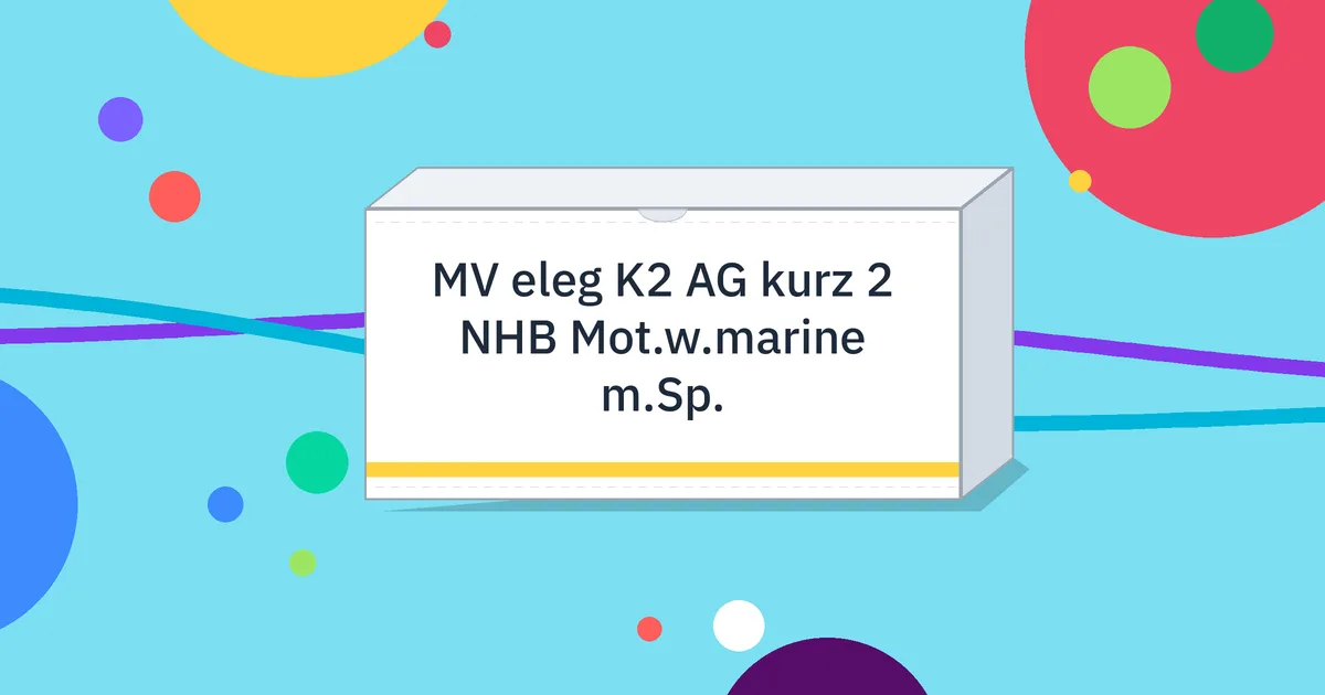 Symbolbild: Packung mit der Aufschrift MV eleg K2 AG kurz 2 NHB Mot.w.marine m.Sp. (PZN 15713496) – Verfügbarkeit und Bezug in Apotheken in Frankfurt am Main
