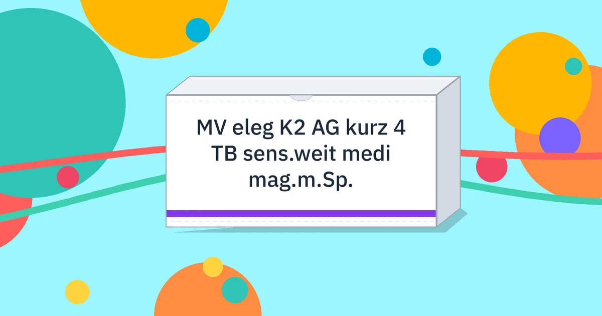 Symbolbild: Packung mit der Aufschrift MV eleg K2 AG kurz 4 TB sens.weit medi mag.m.Sp. (PZN 14636894) – Verfügbarkeit und Bezug in Apotheken in Frankfurt am Main