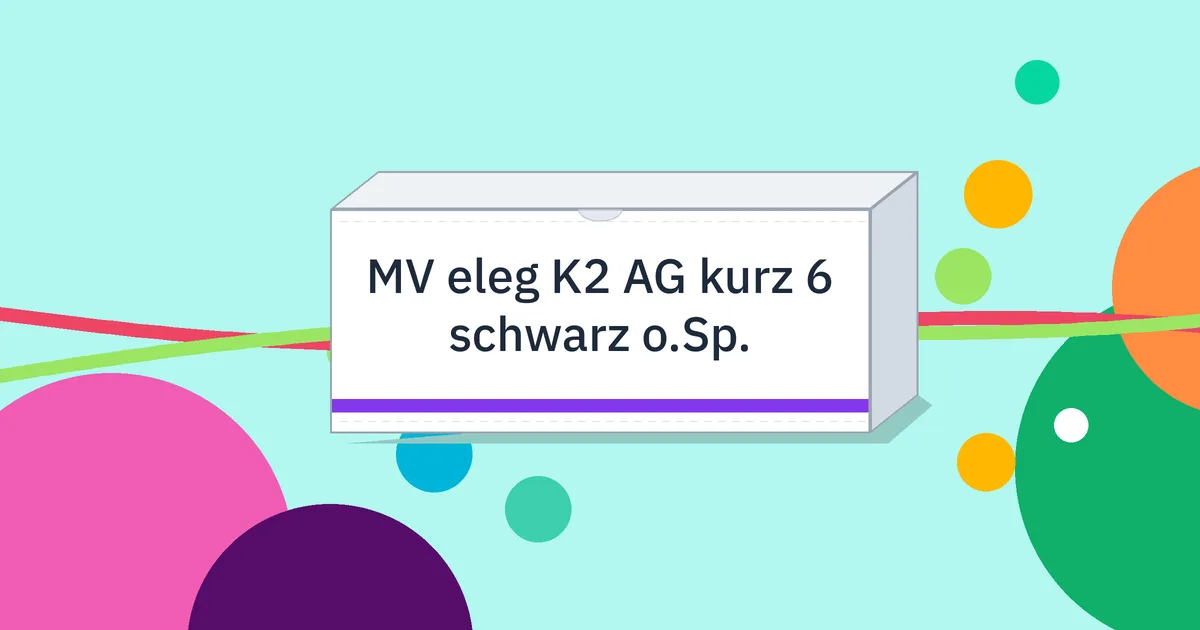 Symbolbild: Packung mit der Aufschrift MV eleg K2 AG kurz 6 schwarz o.Sp. (PZN 00340575) – Verfügbarkeit und Bezug in Apotheken in Frankfurt am Main