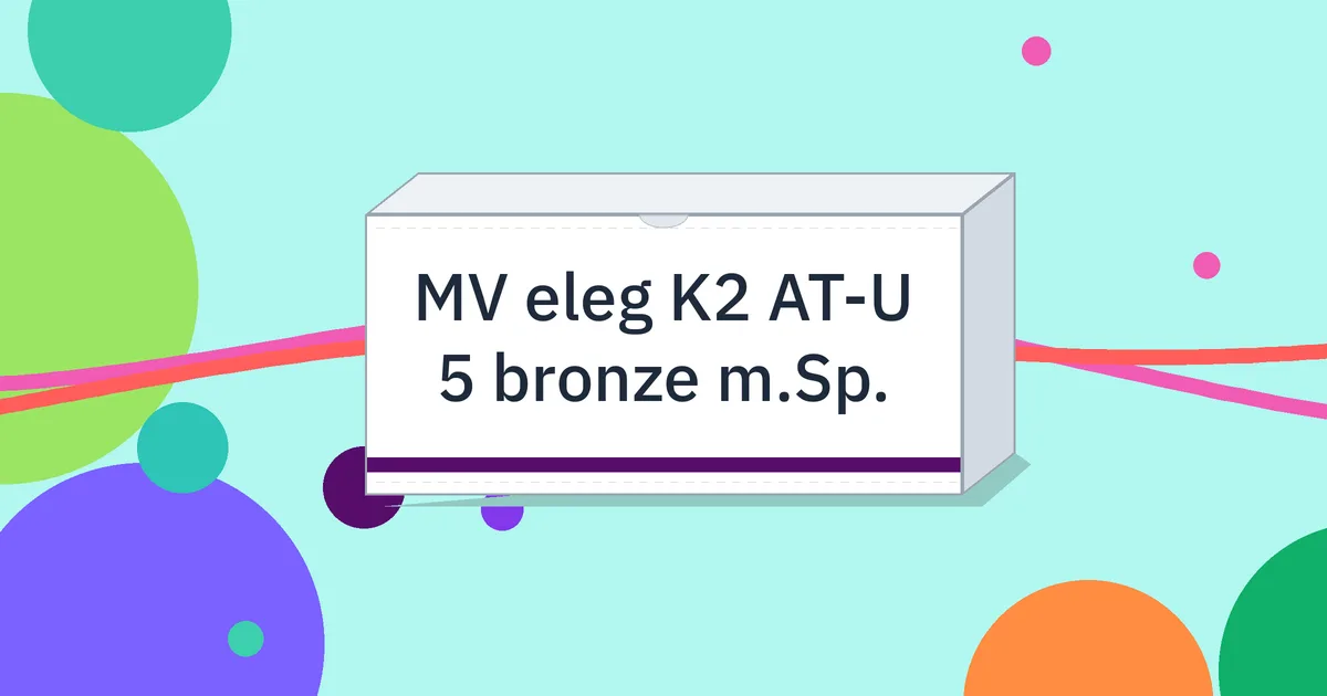 Symbolbild: Packung mit der Aufschrift MV eleg K2 AT-U 5 bronze m.Sp. (PZN 15288544) – Verfügbarkeit und Bezug in Apotheken in Frankfurt am Main