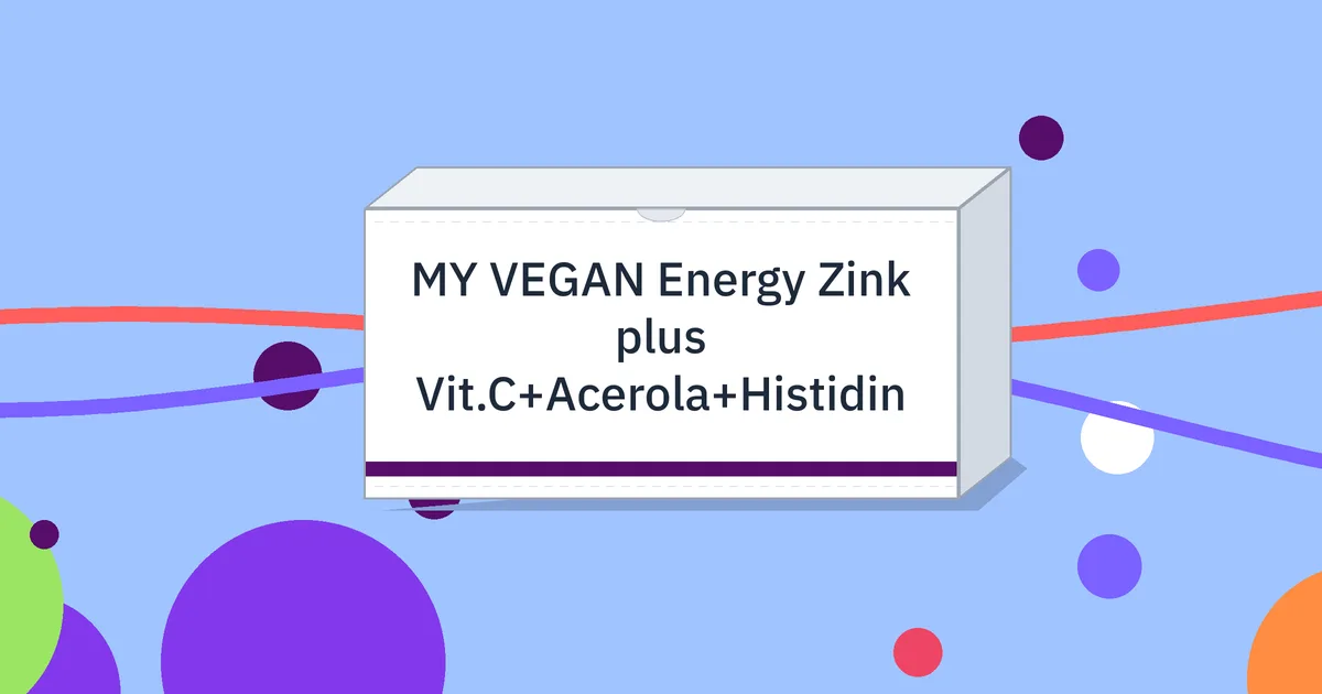 Symbolbild: Packung mit der Aufschrift MY VEGAN Energy Zink plus Vit.C+Acerola+Histidin (PZN 12909460) – Verfügbarkeit und Bezug in Apotheken in Frankfurt am Main