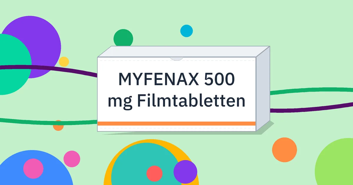 Symbolbild: Packung mit der Aufschrift MYFENAX 500 mg Filmtabletten (PZN 06560148) – Verfügbarkeit und Bezug in Apotheken in Frankfurt am Main