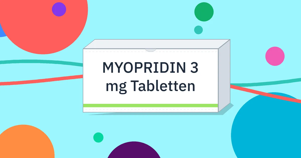 Symbolbild: Packung mit der Aufschrift MYOPRIDIN 3 mg Tabletten (PZN 13988467) – Verfügbarkeit und Bezug in Apotheken in Frankfurt am Main