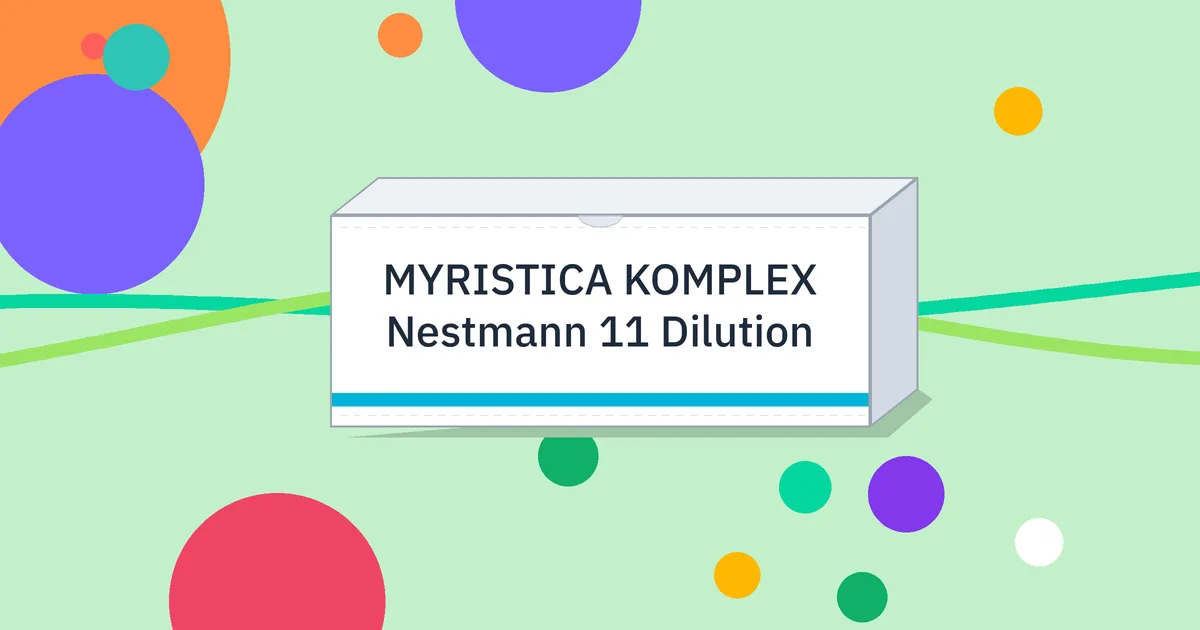 Symbolbild: Packung mit der Aufschrift MYRISTICA KOMPLEX Nestmann 11 Dilution (PZN 01910448) – Verfügbarkeit und Bezug in Apotheken in Frankfurt am Main